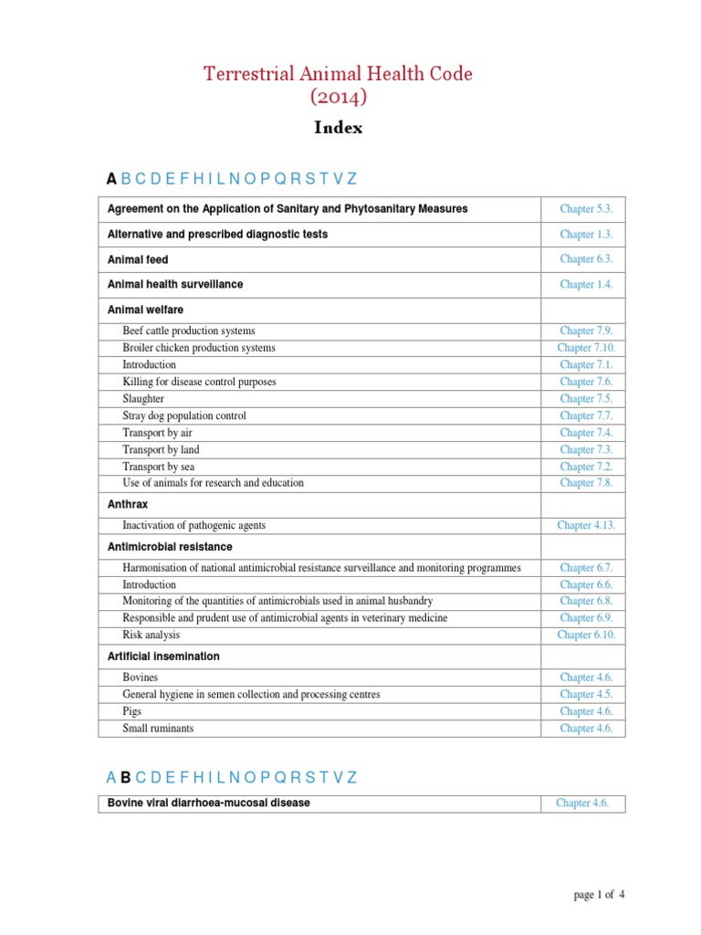 Terrestrial Animal Health Code (2014) : Index | Download Free PDF ...