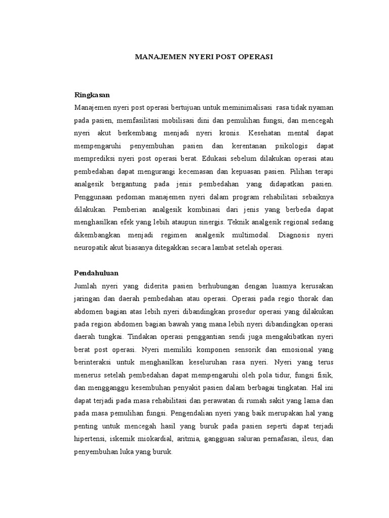 Manajemen Nyeri Post Operasi | PDF
