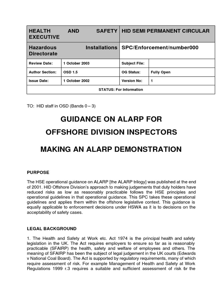 ALARP Guidance for Offshore Inspectors | PDF