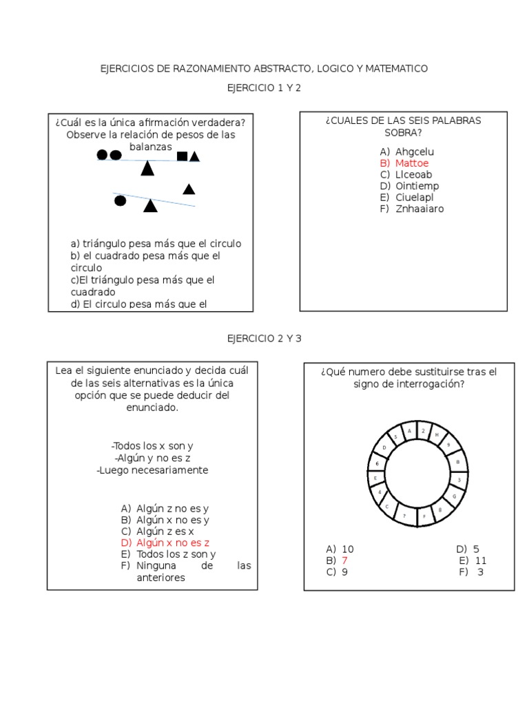 Ejercicio de Razonamiento Abstracto, Logico y Matematico | PDF