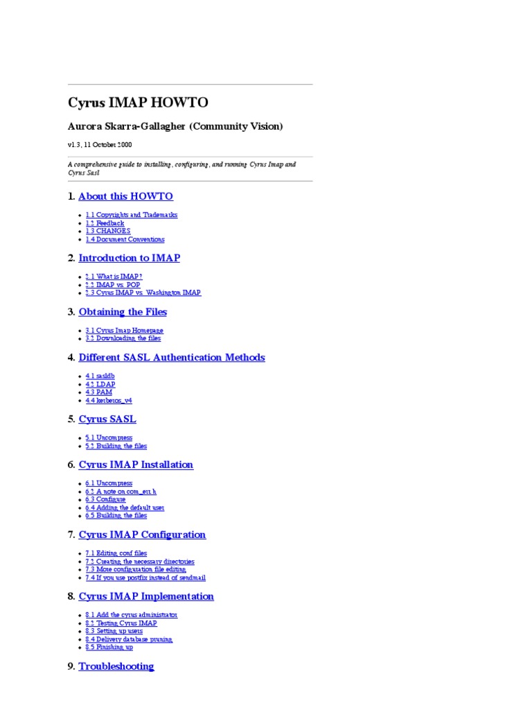 Cyrus Imap Howto: Aurora Skarra-Gallagher (Community Vision) | PDF | Application Layer Protocols ...