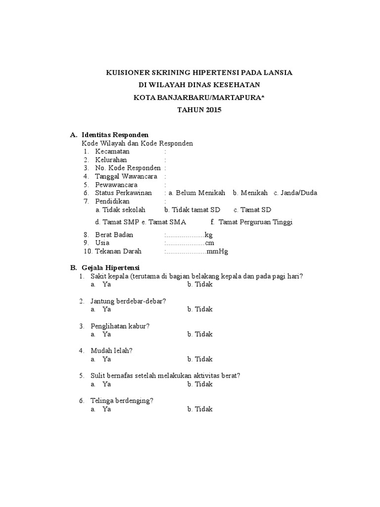 Kuisioner Skrining Hipertensi Pada Lansia | PDF