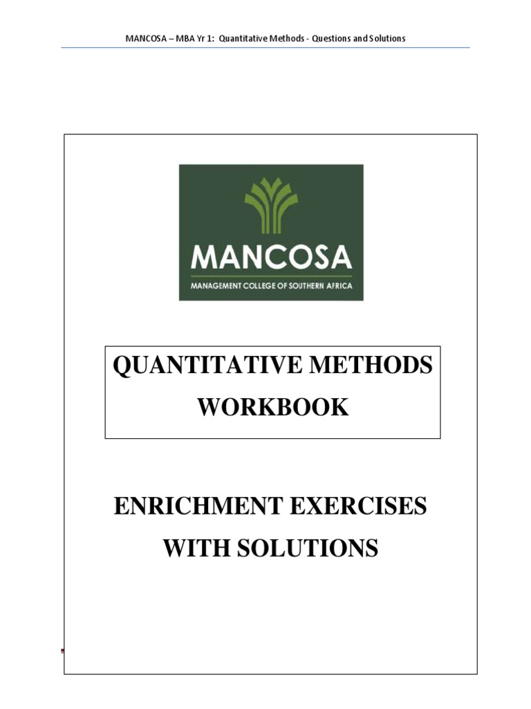 MBA 1 Quantitative Methods Workbook Jan 2015 | PDF | Statistical ...