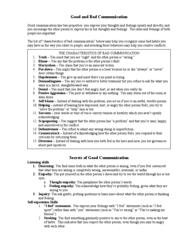 Good and Bad Communication | PDF