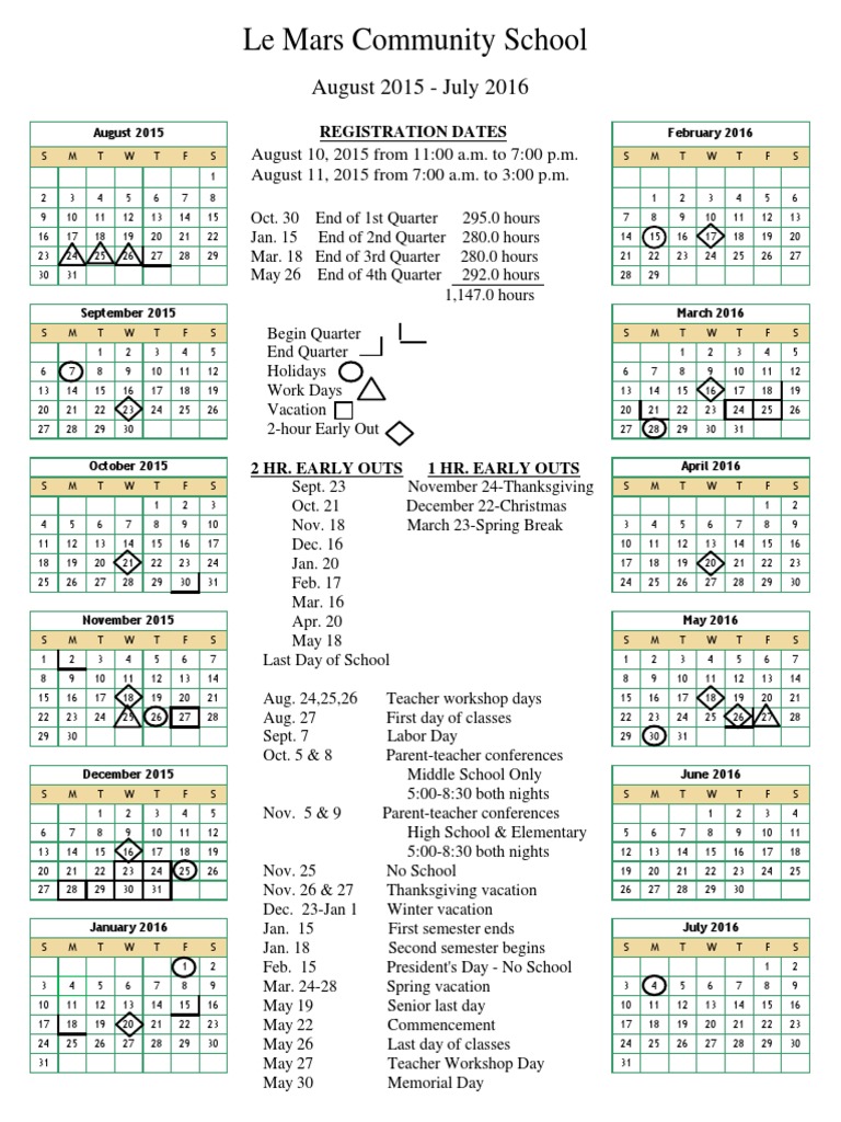 Le Mars Community School Calendar 2015-16 | PDF | Travel