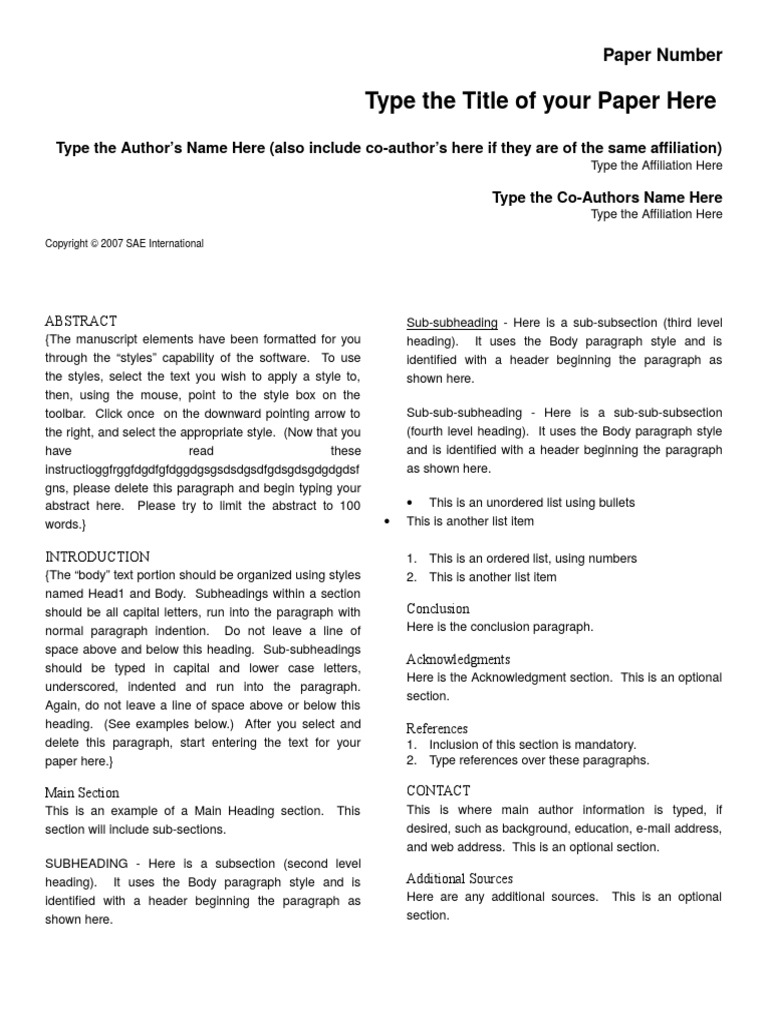 SAE Technical Paper Format | PDF | File Transfer Protocol | Paragraph