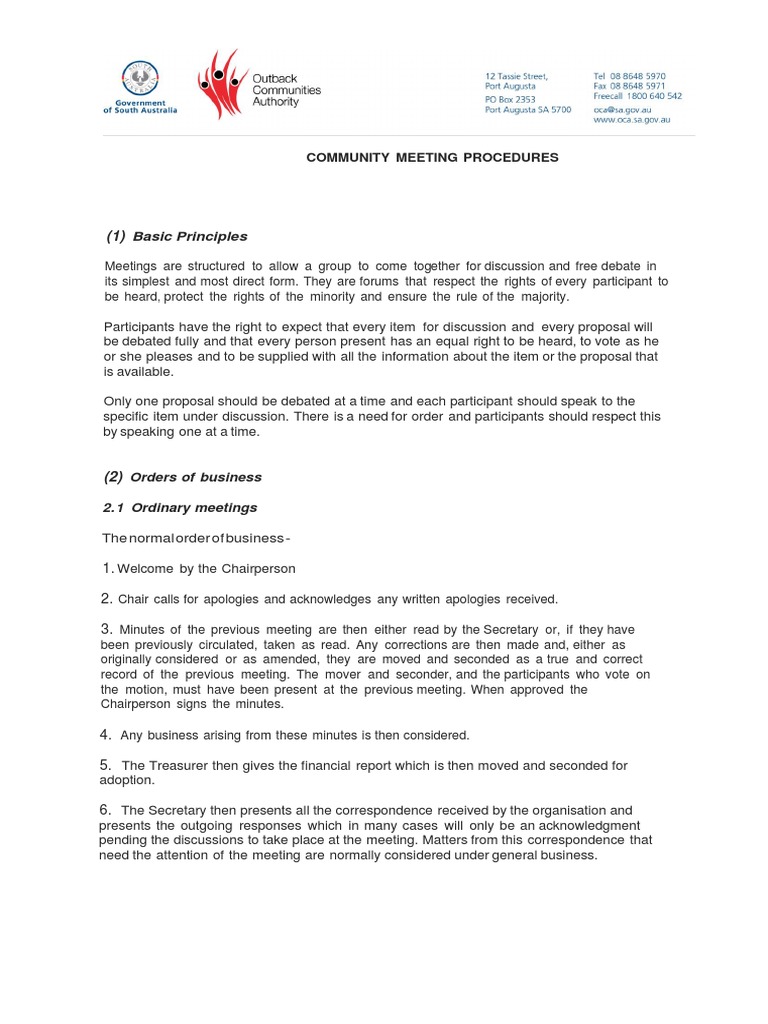 Community Meeting Procedures PDF | PDF | Committee | Quorum