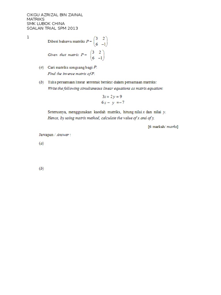 Matriks Soalan Trial SPM 2013 | PDF