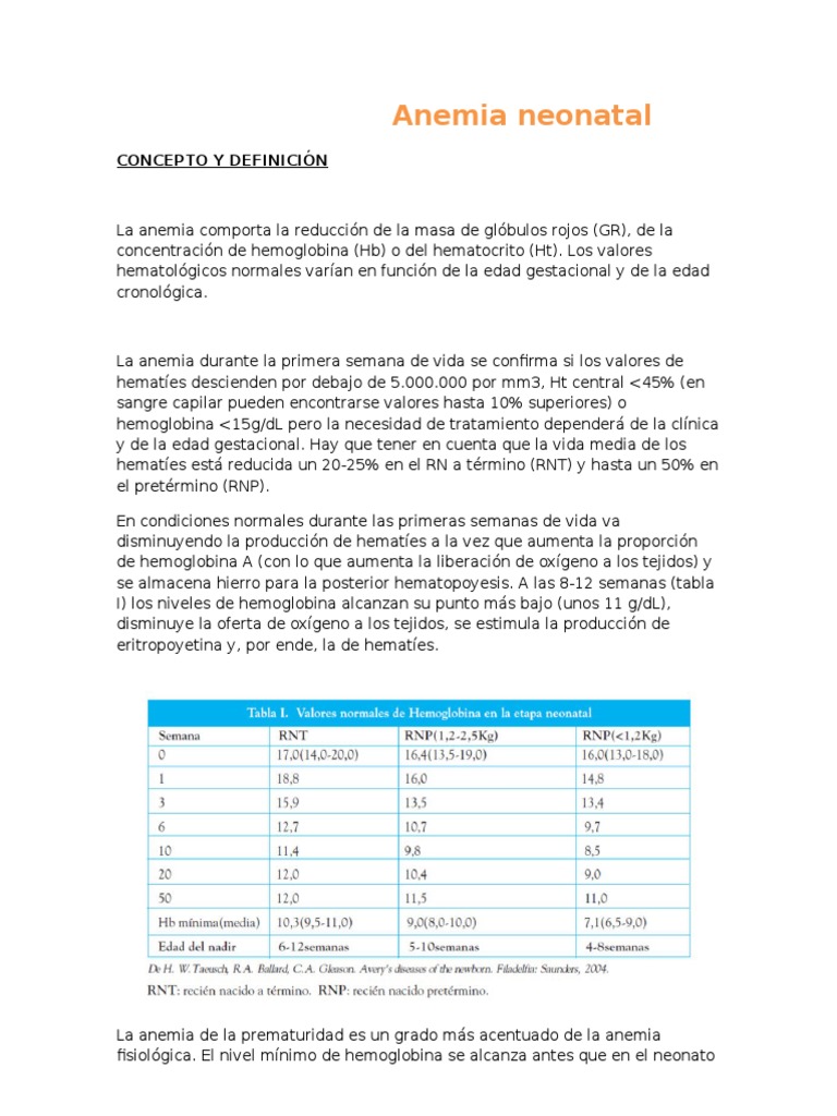 Anemia Neonatal | PDF | Anemia | Sangre
