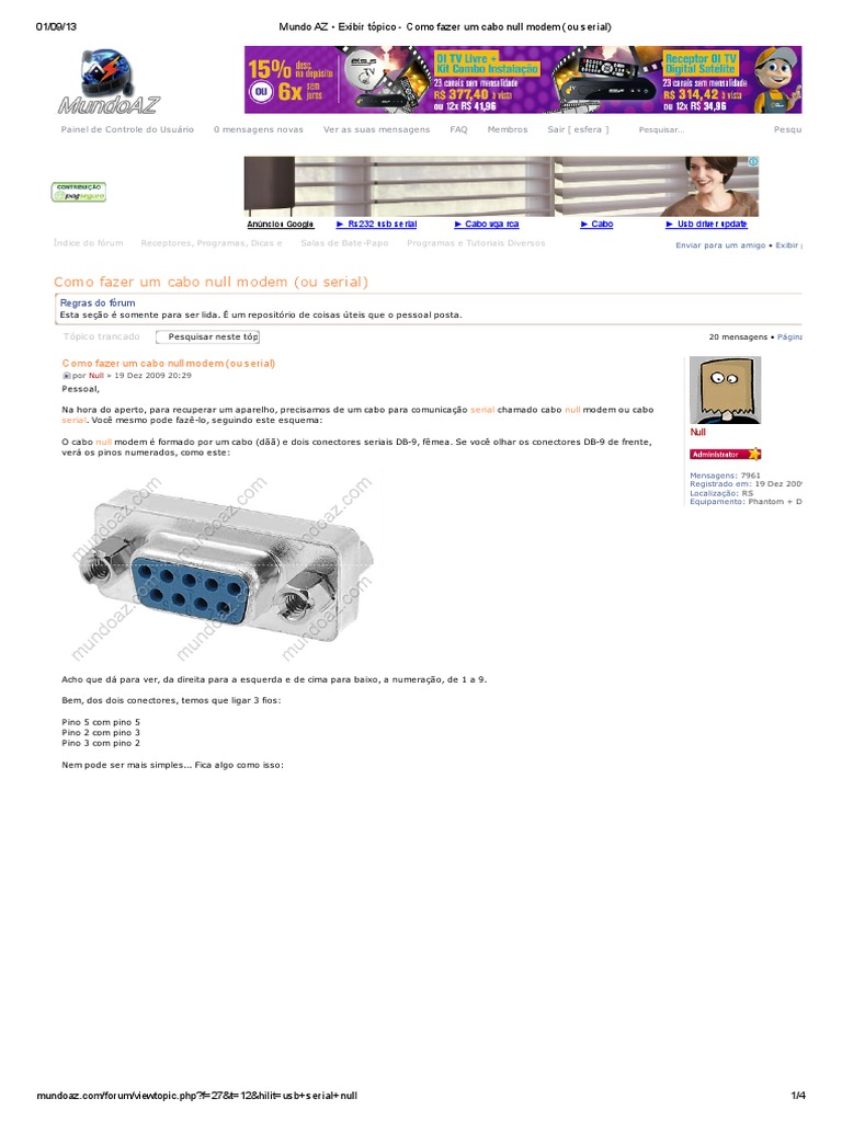 Como Fazer Um Cabo Null Modem (Ou Serial) | PDF | Eletrônicos digitais ...