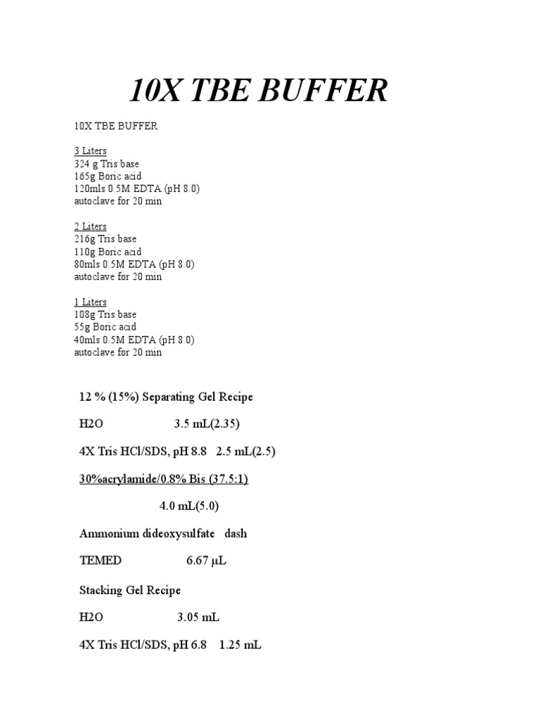 Laboratory Buffer and Gel Recipes | PDF