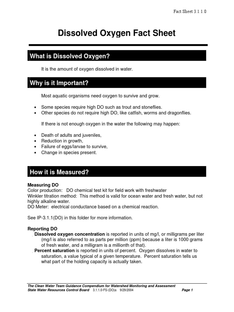 Dissolved Oxygen Fact Sheet | PDF | Water Quality | Oxygen