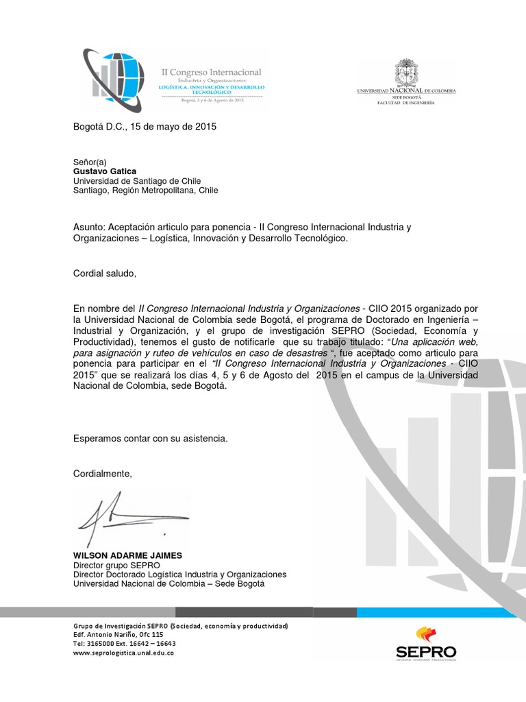 Formatos Carta Aceptación Papers | PDF