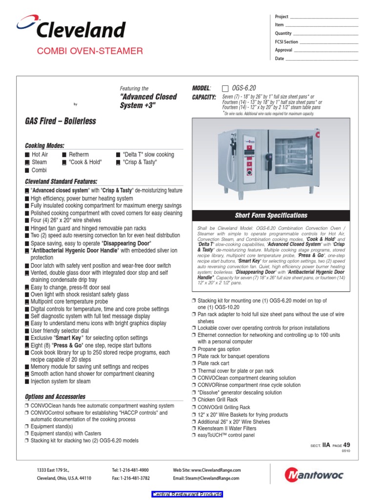 Cleveland OGS-6.20 Combi Oven | PDF | Door | Oven