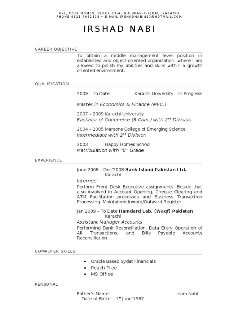 Irshad CV 2 | PDF | Money | Financial Services