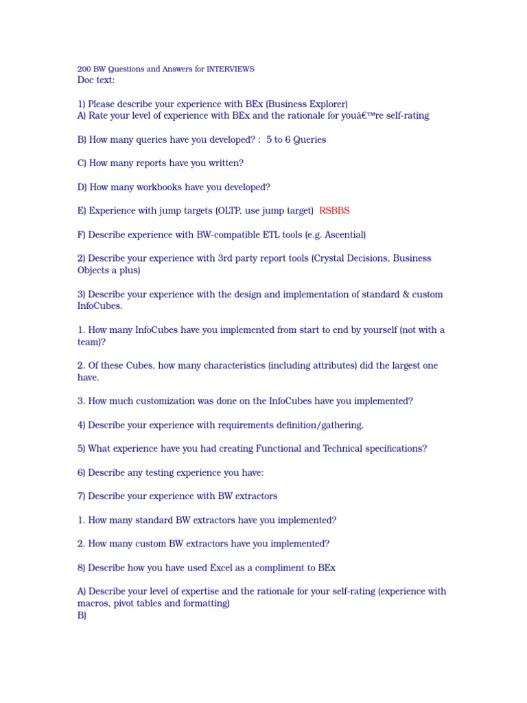 200 BW Questions and Answers For INTERVIEWS | PDF | Data Warehouse ...