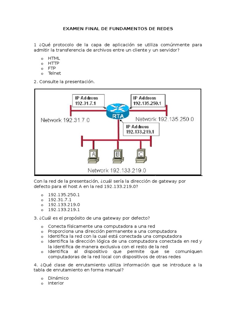 Examen de Redes | Dirección IP | Enrutador (Computación)