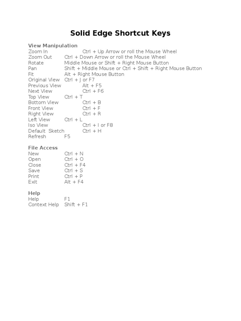Solid Edge Shortcut Keys | PDF