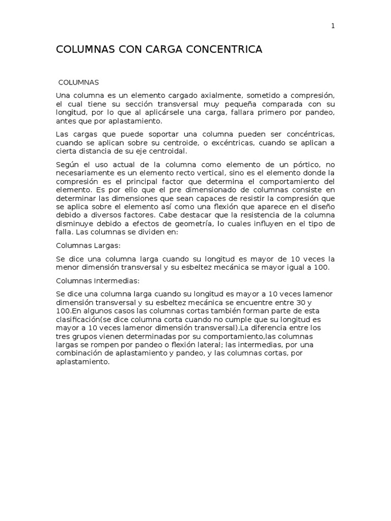 Columnas Con Carga Concentrica | PDF | Pandeo | Mecánica de sólidos