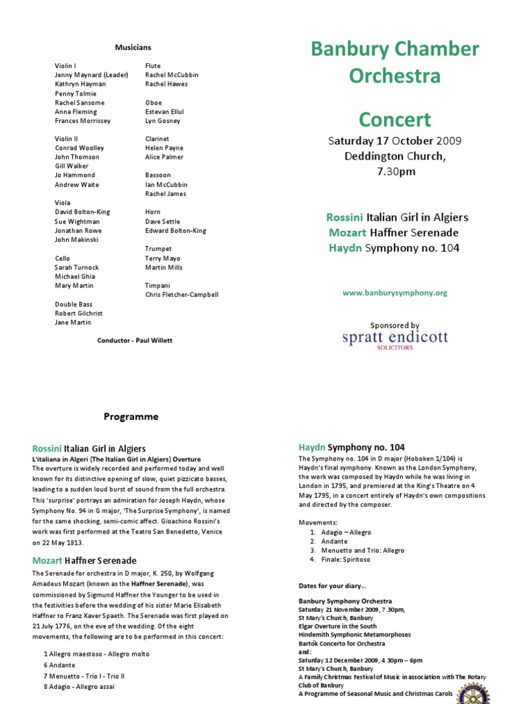 Chamber Orchestra Concert Programme FINAL | PDF | Symphony | Wolfgang ...