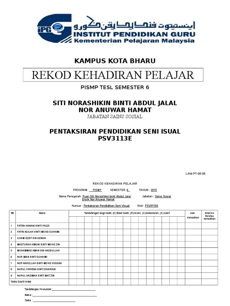 Borang Attendance PSV | PDF