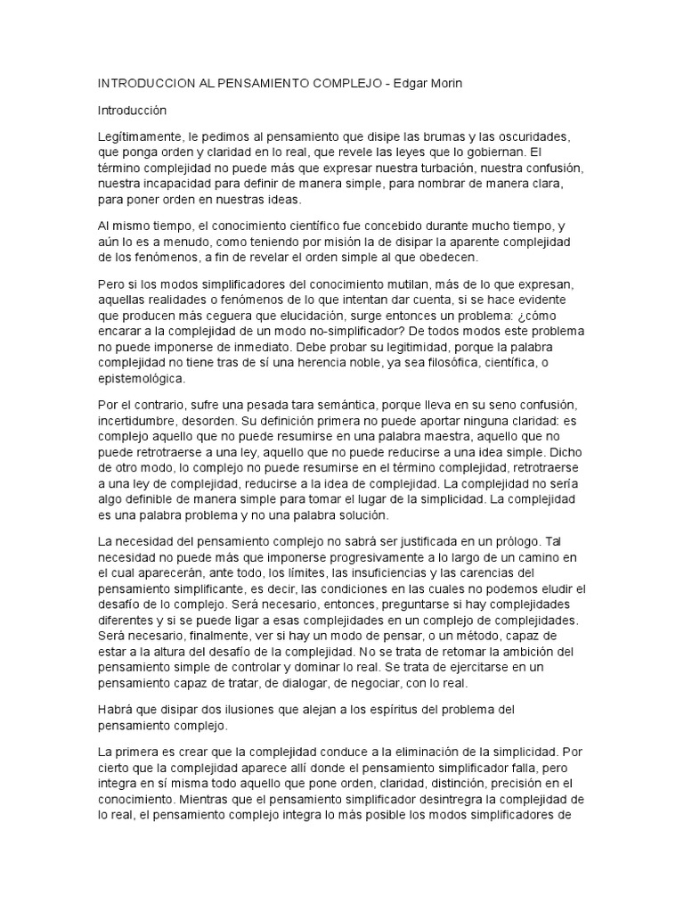 E. Morin. Introduccion Al Pensamiento Complejo | PDF