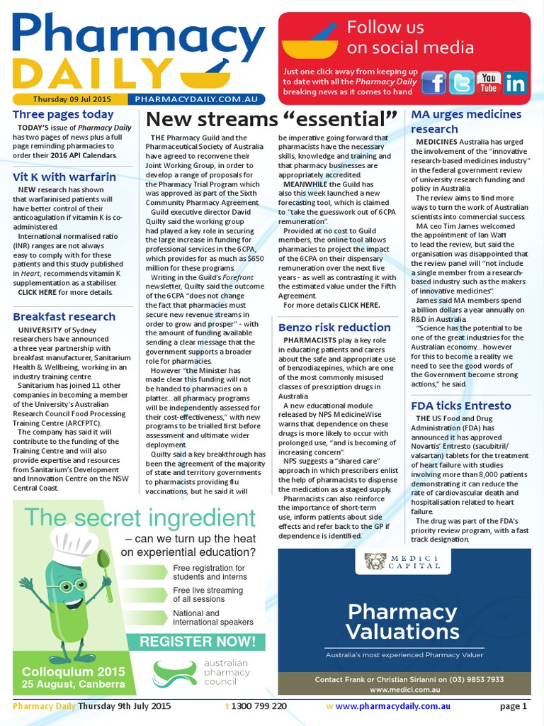 Pharmacy Daily For Thu 09 Jul 2015 - New Income Streams 'Essential ...