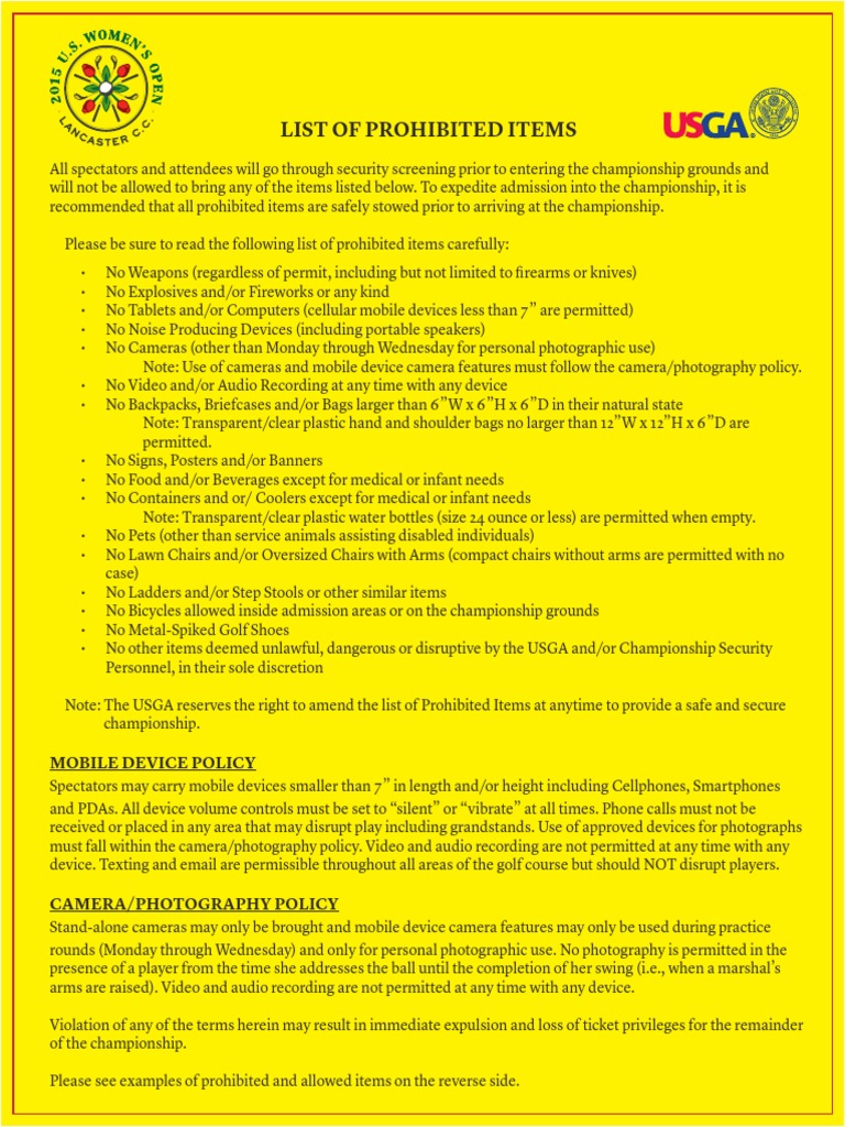 Prohibited Items at The U.S. Women's Open at Lancaster Country Club ...