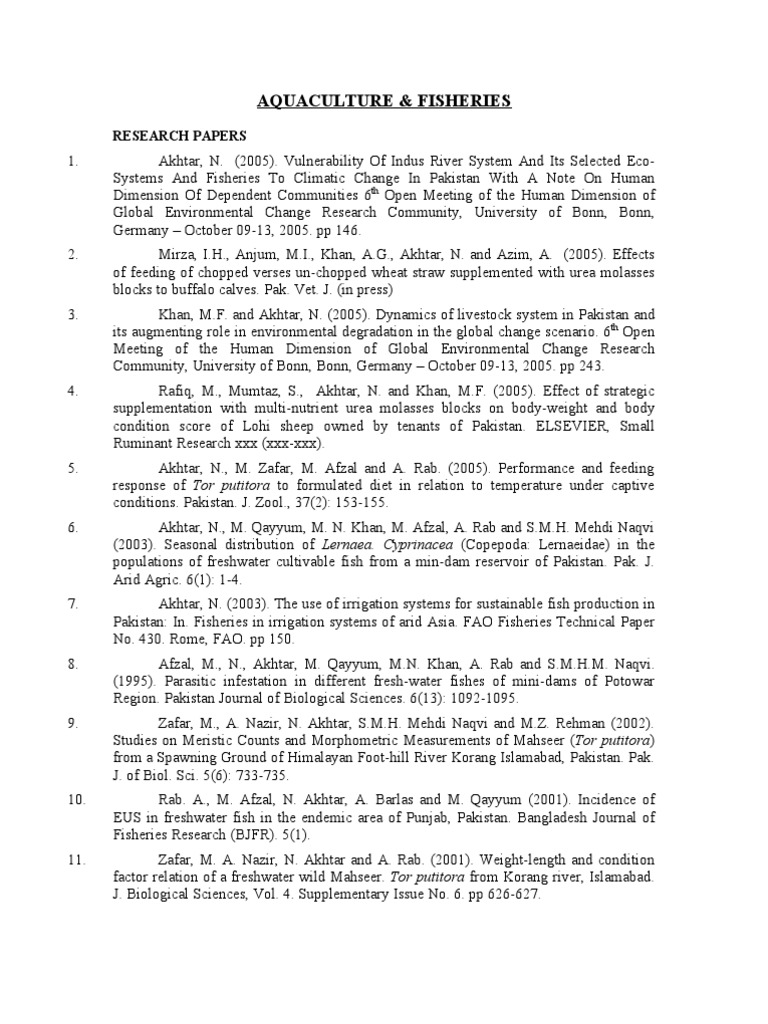 Aquaculture & Fisheries: Research Papers | PDF | Pakistan | Aquaculture