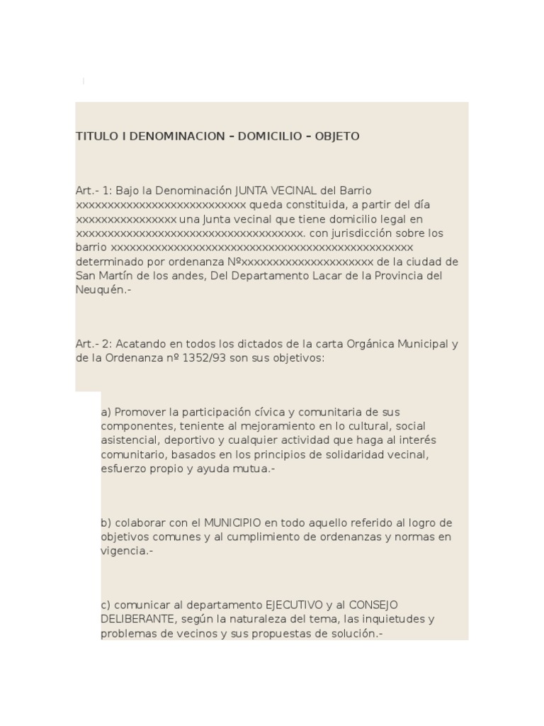 01 Modelo de Estatuto Junta Vecinal Ago2012 | PDF | Comisión Europea | Gobierno