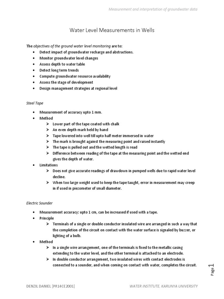 Water Level Measurements and Interpretation | PDF | Contour Line ...