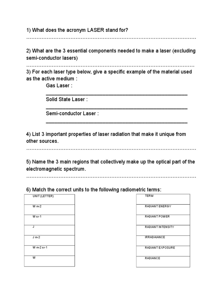 Understanding the LASER Acronym and Safety | PDF | Laser | Radiation