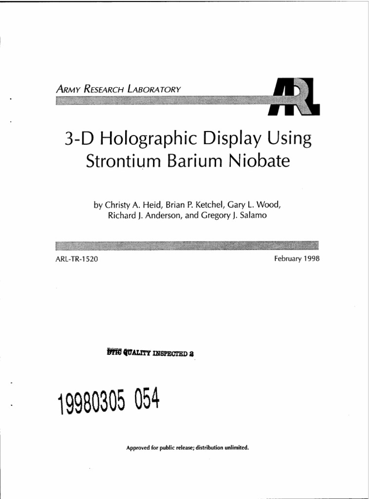 3-D Holographic Display Using Strontium Barium Niobate: Army Research ...