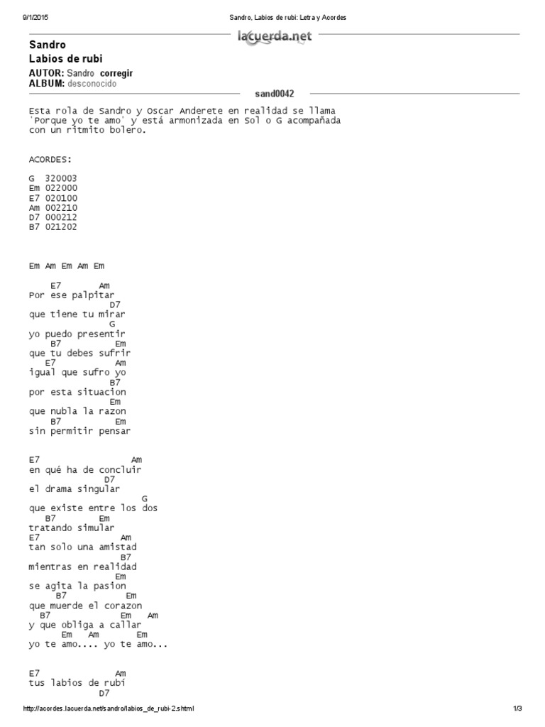 Sandro, Labios de Rubi - Letra y Acordes | PDF