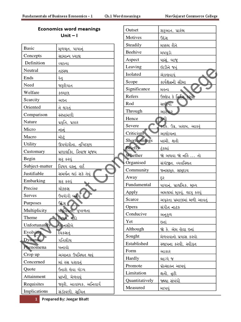 Economics Word Meanings | PDF