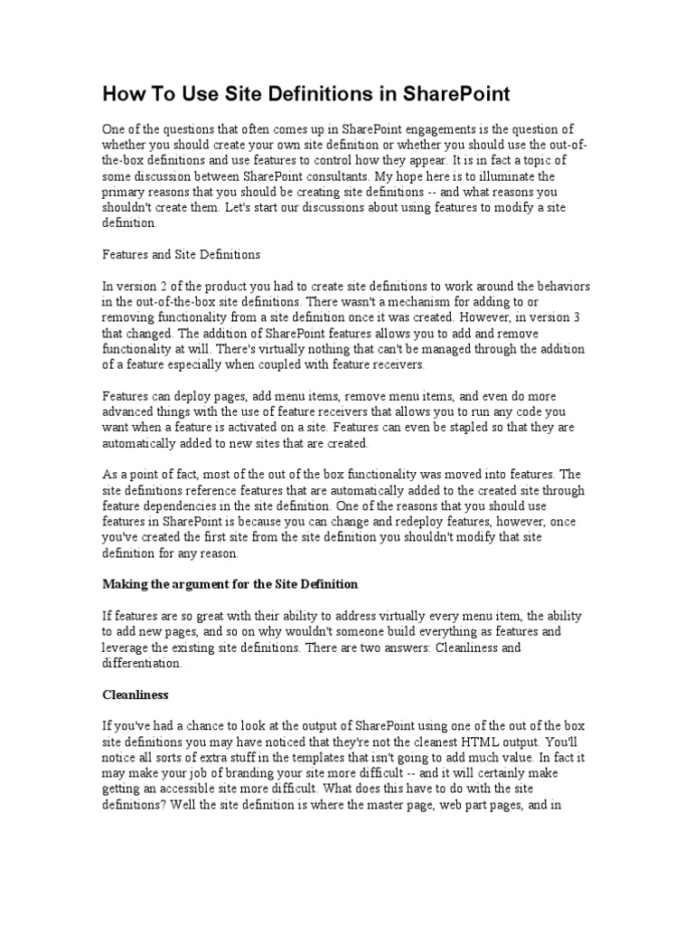 How To Use Site Definitions in Sharepoint: Making The Argument For The ...