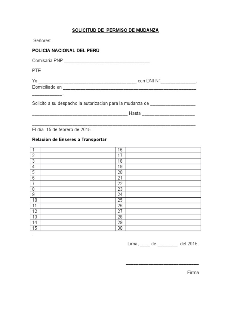 Solicitud de Permiso de Mudanza | PDF
