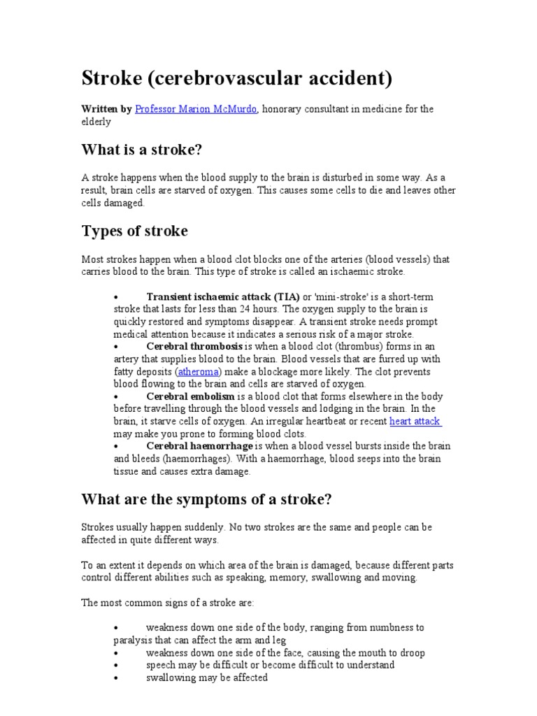 Stroke (Cerebrovascular Accident) | PDF | Stroke | Thrombosis