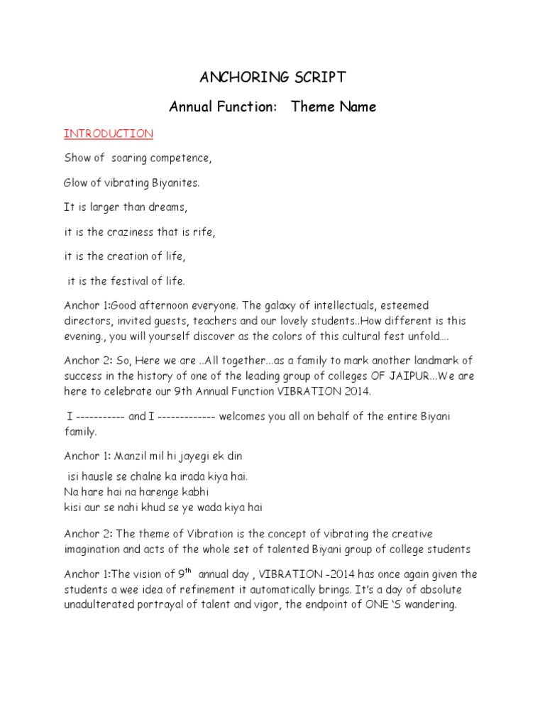 Anchoring Script Annual Function: Theme Name | PDF | Dances | Religion And Belief