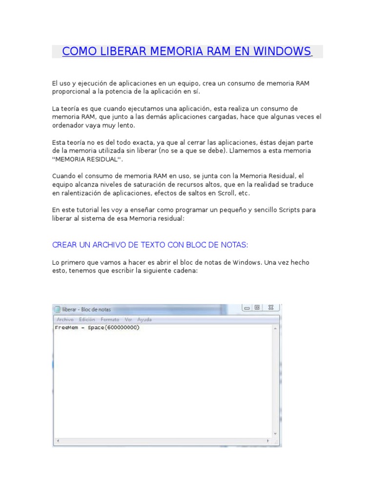 Como Liberar Memoria Ram en Windows | PDF | Memoria del ordenador ...