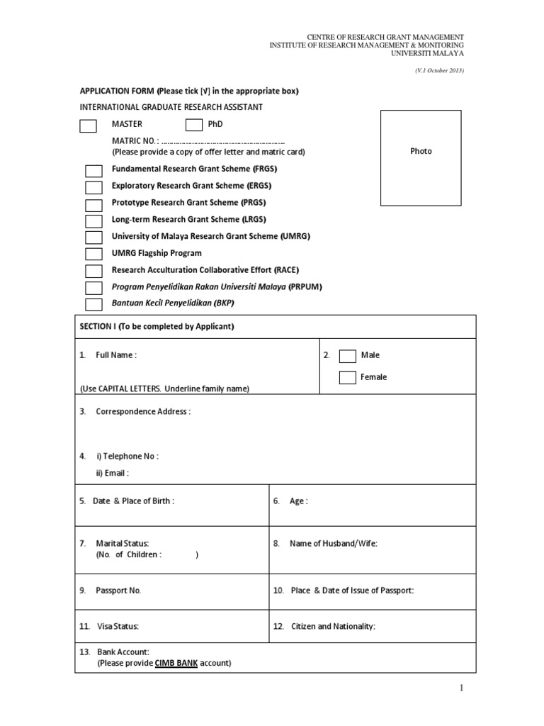UM Research Grant Application Form Guide | PDF | Passport | Government