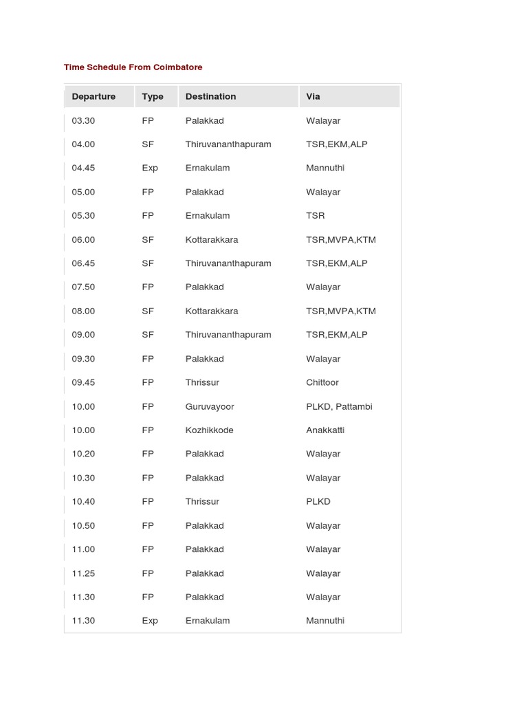 KSRTC Bus Timings from Coimbatore | PDF | Religion & Spirituality