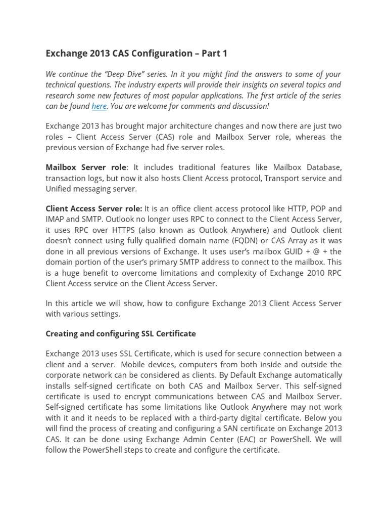 Exchange 2013 CAS Setup Guide | PDF | Email | Uniform Resource Locator