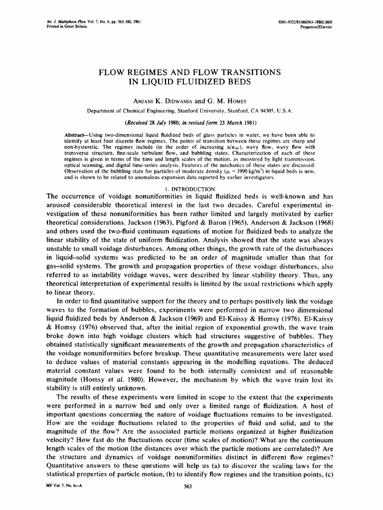 Flow Regimes and Flow Transitions in Liquid Fluidized Beds | PDF ...