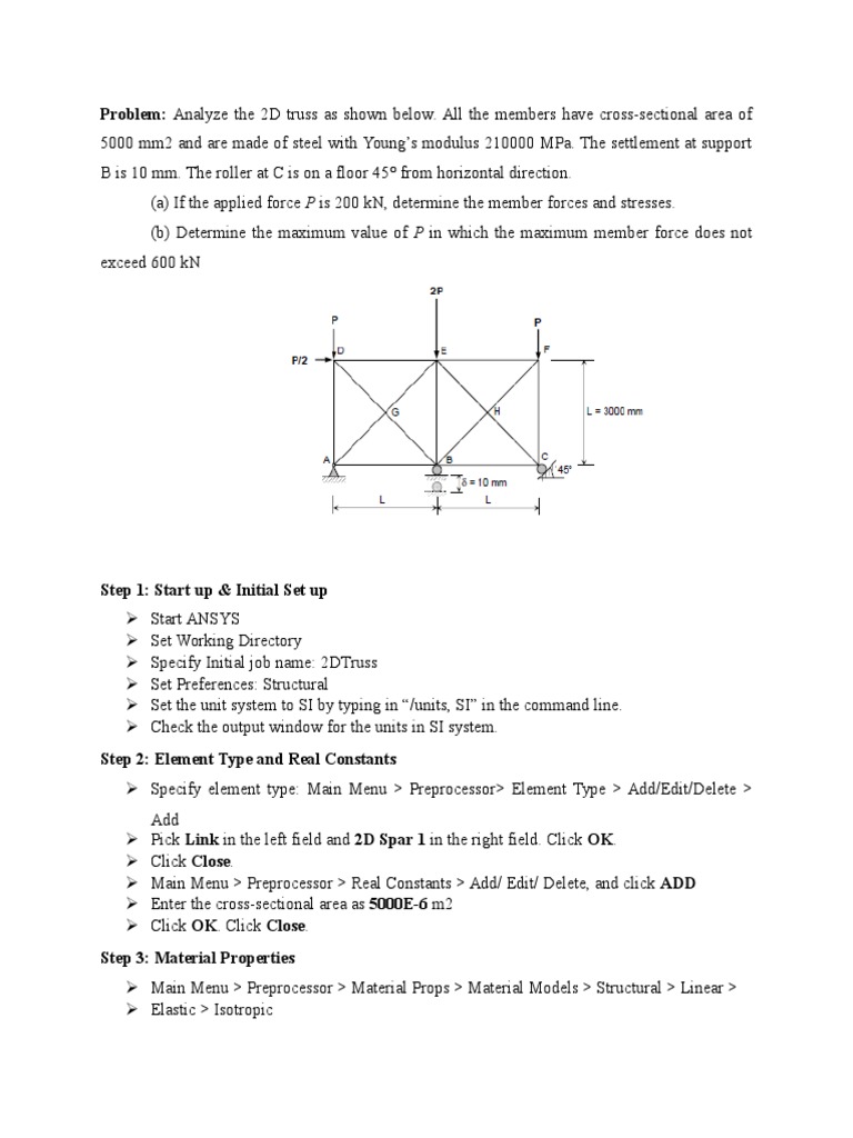 Problem: Analyze The 2D Truss As Shown Below. All The Members Have ...