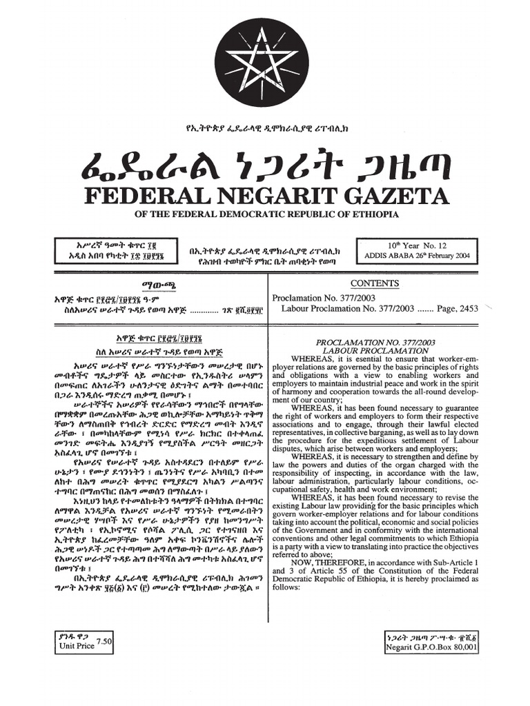 Proclamation No 377 - 2003 - Labour Proclamation | PDF