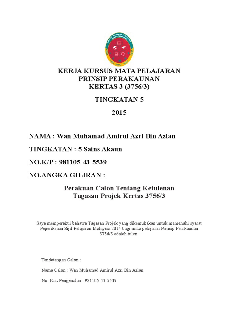 02-Folio Akaun - Cover, Perakuan, Penghargaan, Isi Kandungan | PDF