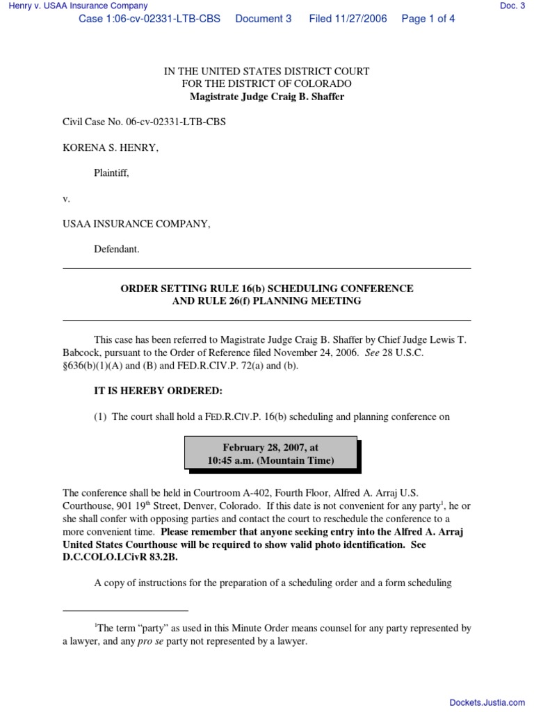 Henry v. USAA Insurance Company - Document No. 3 | PDF | Discovery (Law ...
