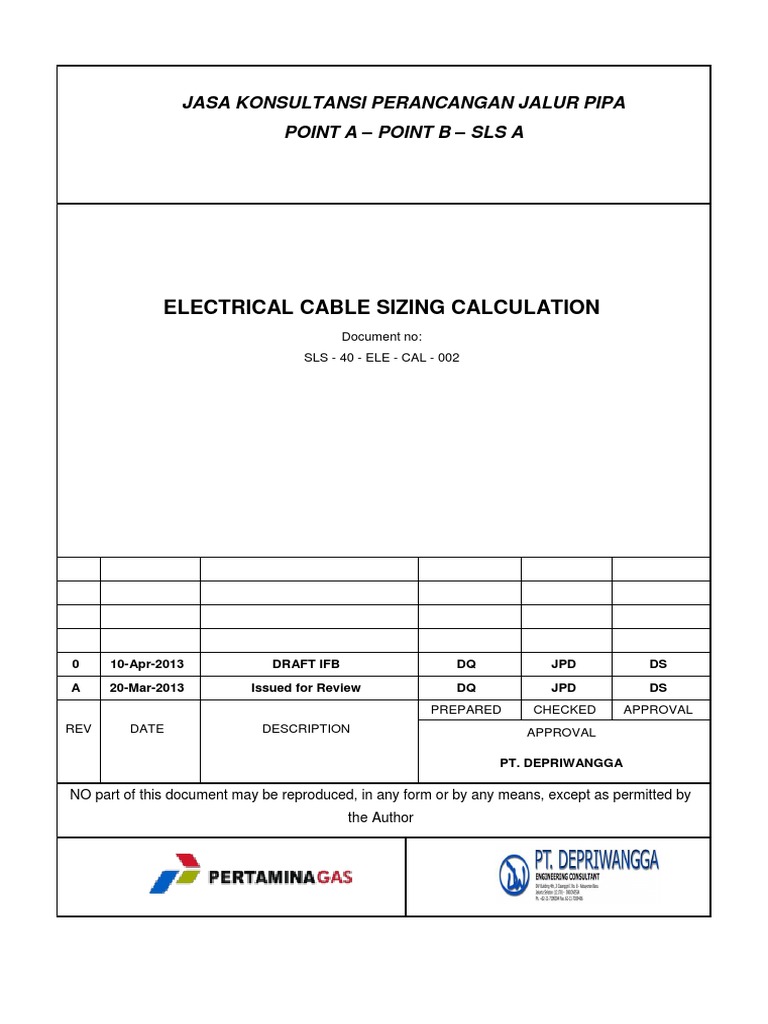 SLS 40 ELE CAL 002 Cable Sizing Calculation | PDF | Voltage ...