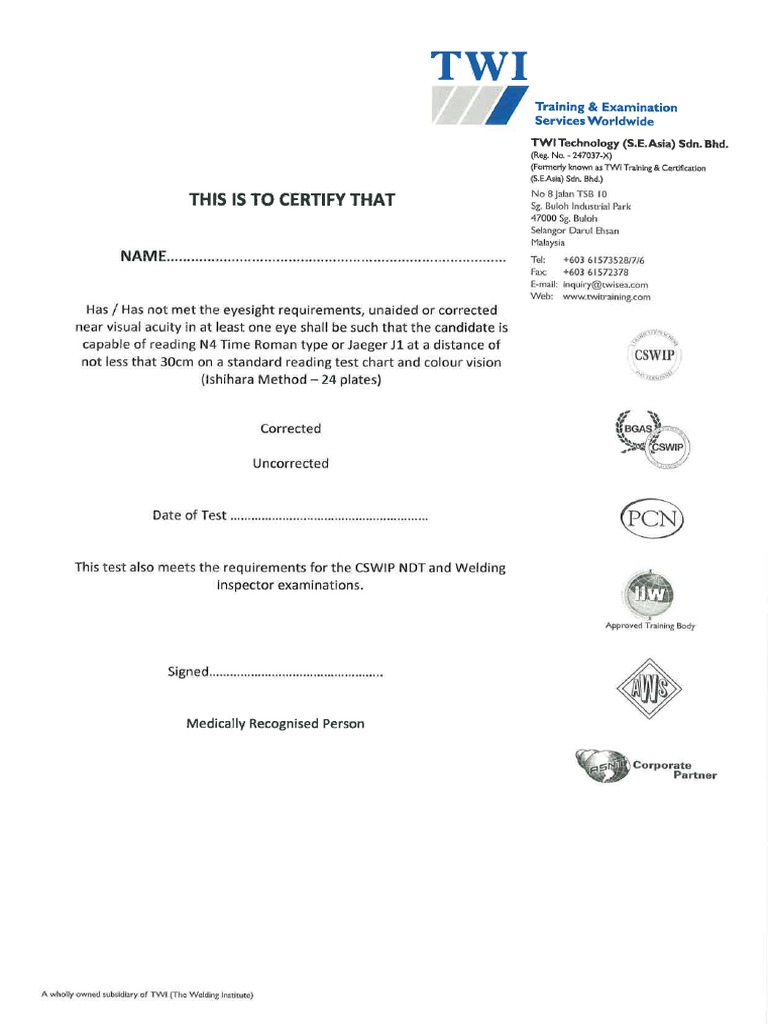 2) Eye Test Certificate Format | PDF